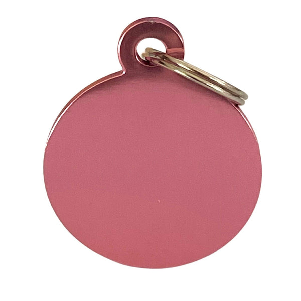 Big Aluminium Pink Circle Pet Tag | Dog Identification Name Tag ...